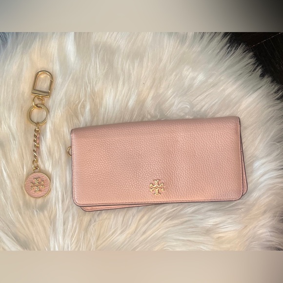 Tory Burch | Bags | Authentic Tory Burch Gold Logo Pink Leather Slim ...